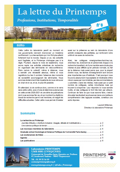 La lettre du PRINTEMPS - N°8 - Laboratoire Printemps (Professions ...