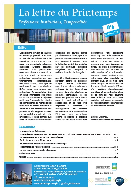 La lettre du PRINTEMPS - N°6 - Laboratoire Printemps (Professions ...